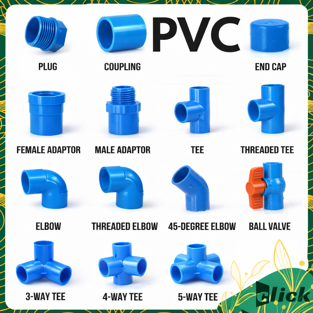 PVC Blue Pipe Fittings 1/2 to 1inch Elbow Tee, Coupling Male Adaptor ...
