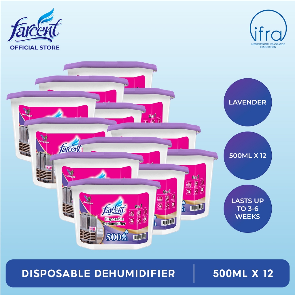 Farcent Disposable Dehumidifier - Lavender Set of 12 (500ml each ...