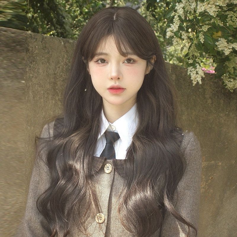 YOUJ Long Curly Hair Wig with Air Bangs Women Big Wave Natural Full ...