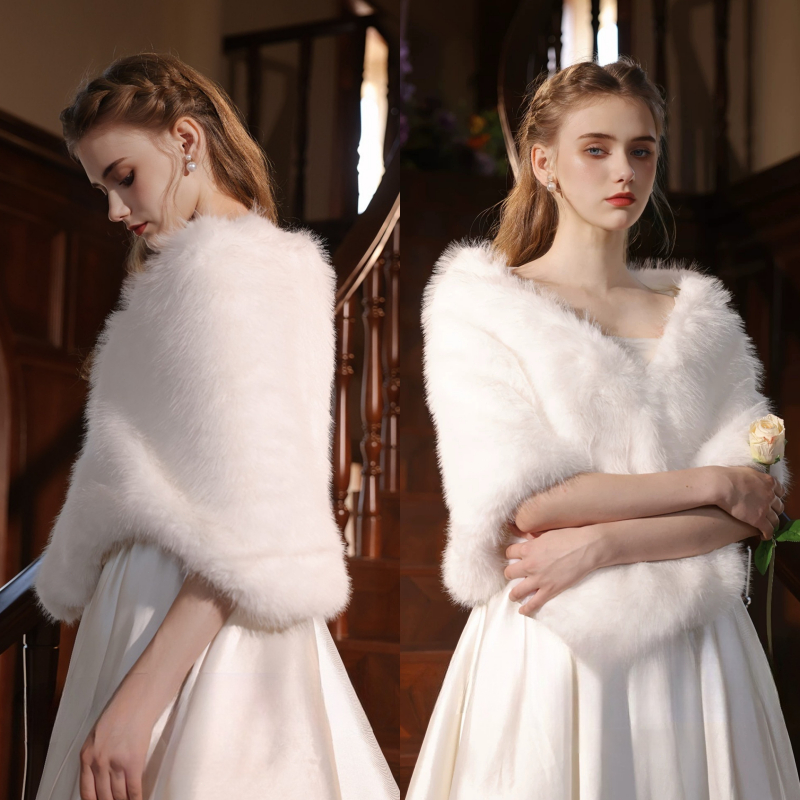 【COD】Premium Plush Shawl Scarf Elegant High-Density Wear Faux Fur Shawl ...