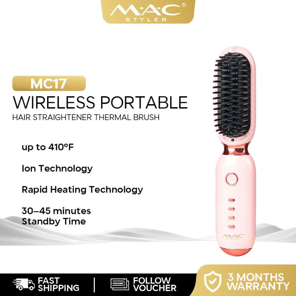 MAC Styler Wireless Portable Hair Straightener Thermal Brush MC17 ...