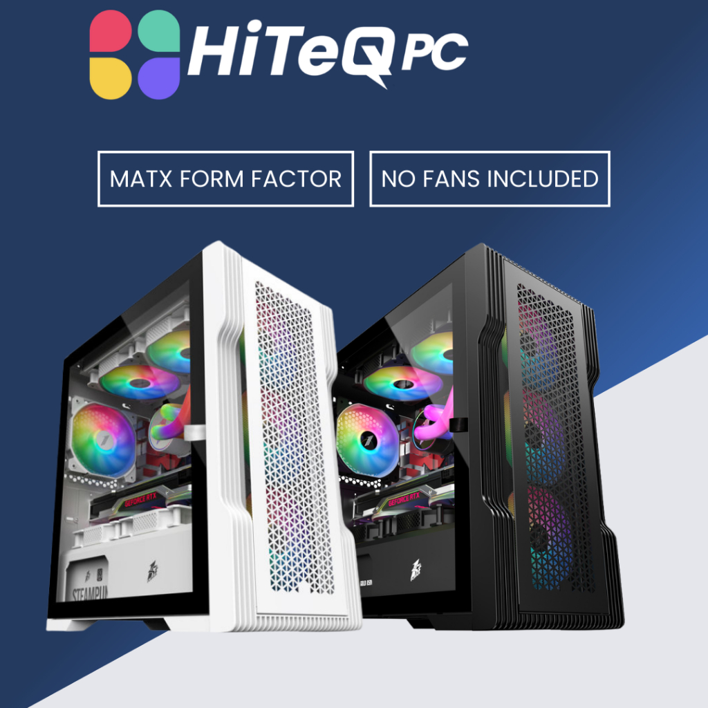 HiteqPC | mATX PC Case w/ Mesh Front and Hinged Tempered Glass Side ...