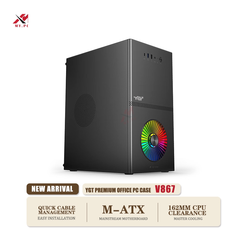 YGT V867 Mini MATX PC Case Business Office Chassis with FREE 1x RGB Fan ...