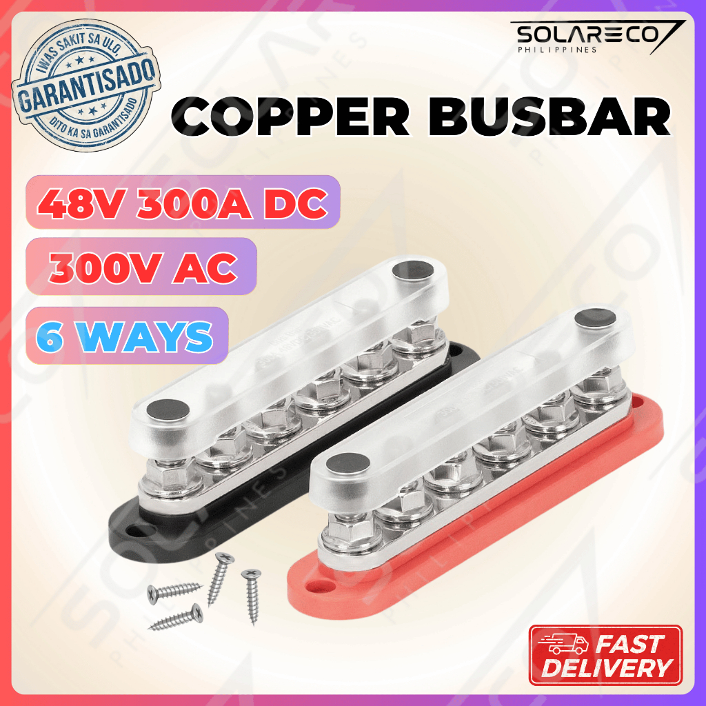 Copper Busbar 300A 48V DC 300V AC 6 Way Power Distribution Block ...