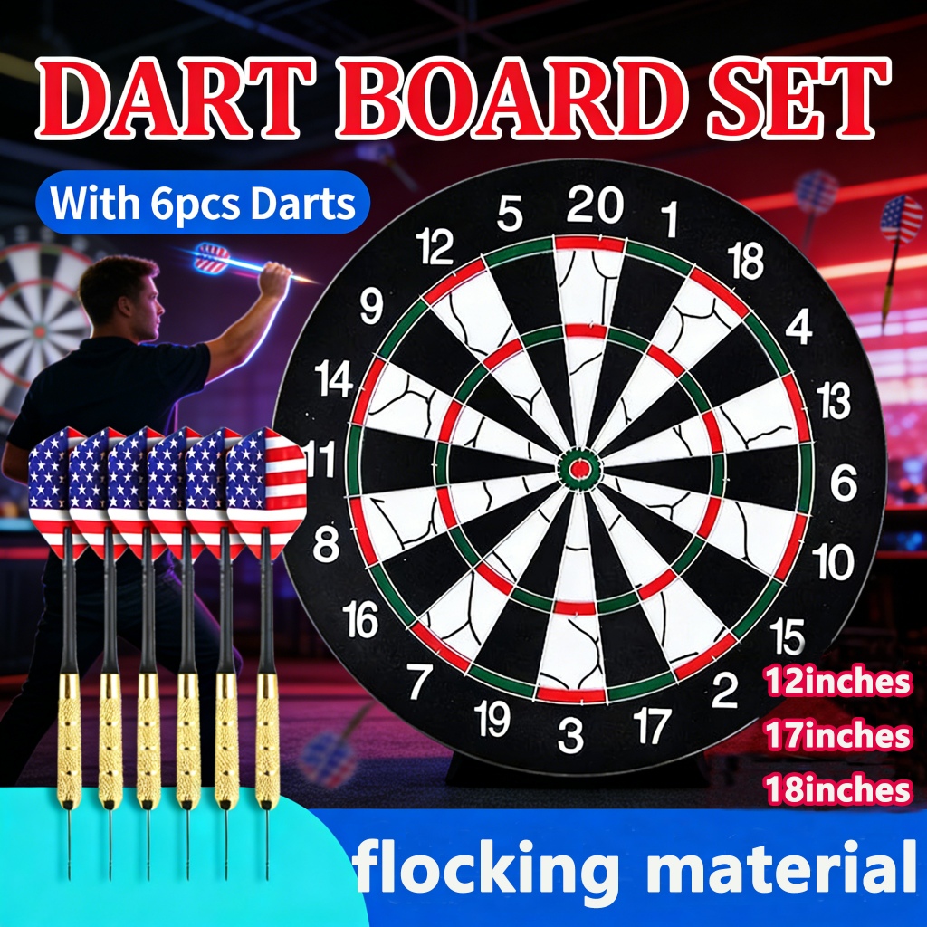 6 Darts & Darts Board Set 12/17/18 Inch Family/Office Game Dartboard ...