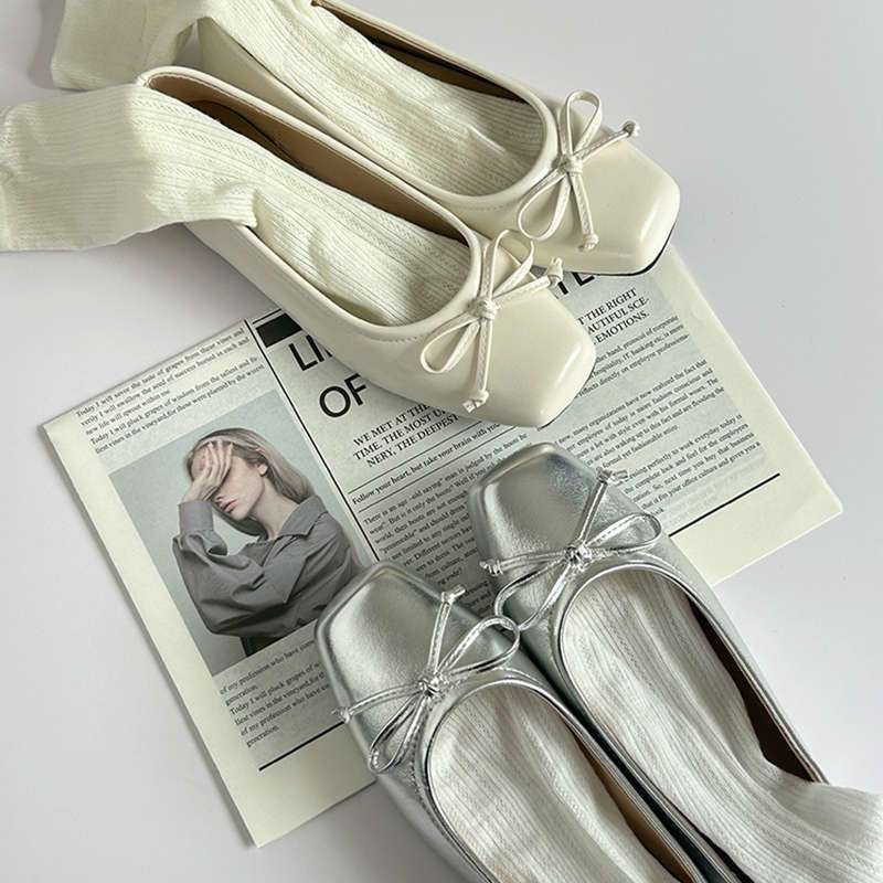New Silver close shoes for women Flats Square Toe Small Leather Shoes ...