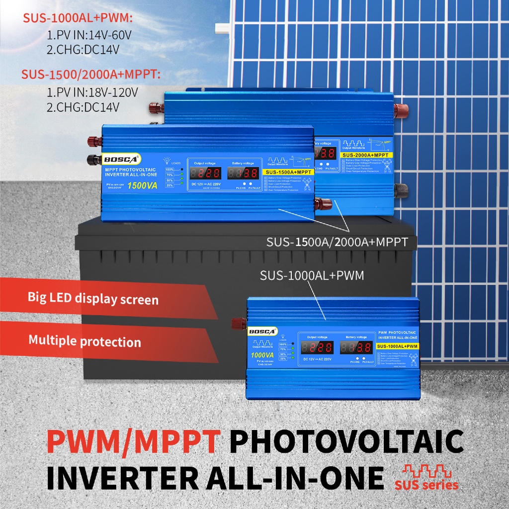 BOSCA 1000W 1500W 2000W PWM/MPPT DC 12V To AC 220V Photovoltaic ...