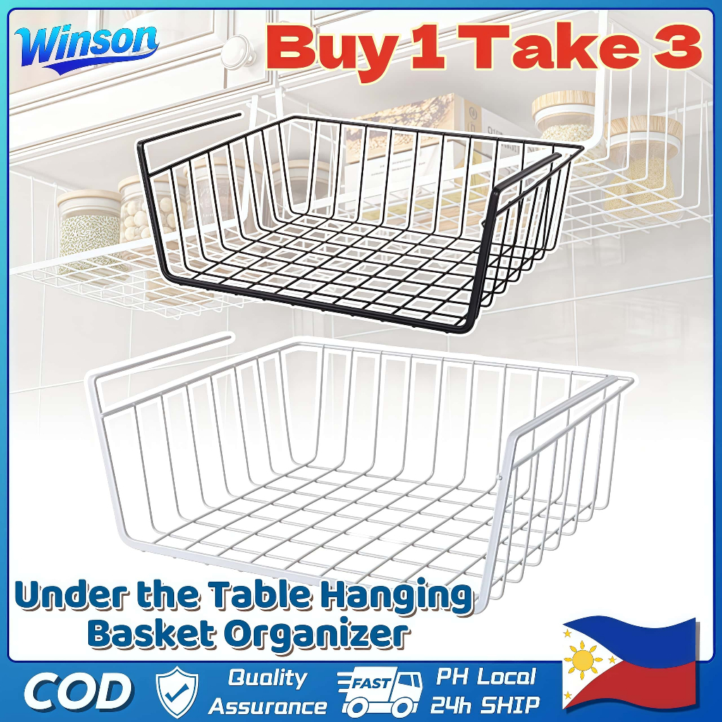 4PCS Under Desk Hanging Basket Tiered Storage Rack Kitchen Cabinet Wire ...