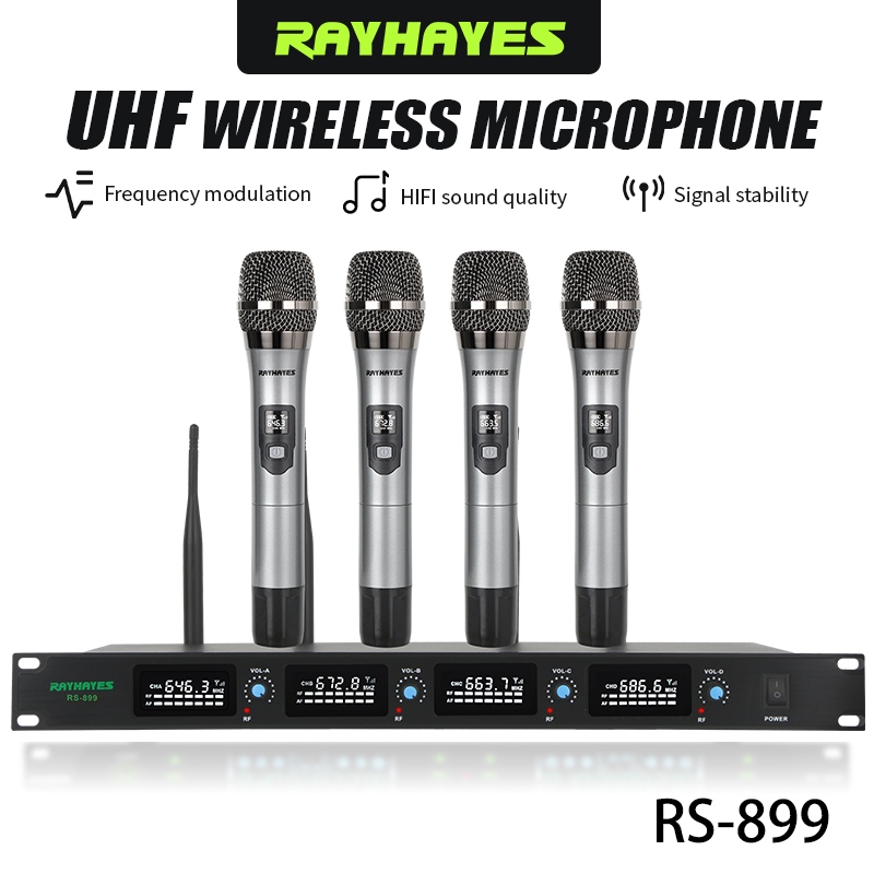 RAYHAYES 4 Channel UHF Wireless Microphone Professional for Singing ...