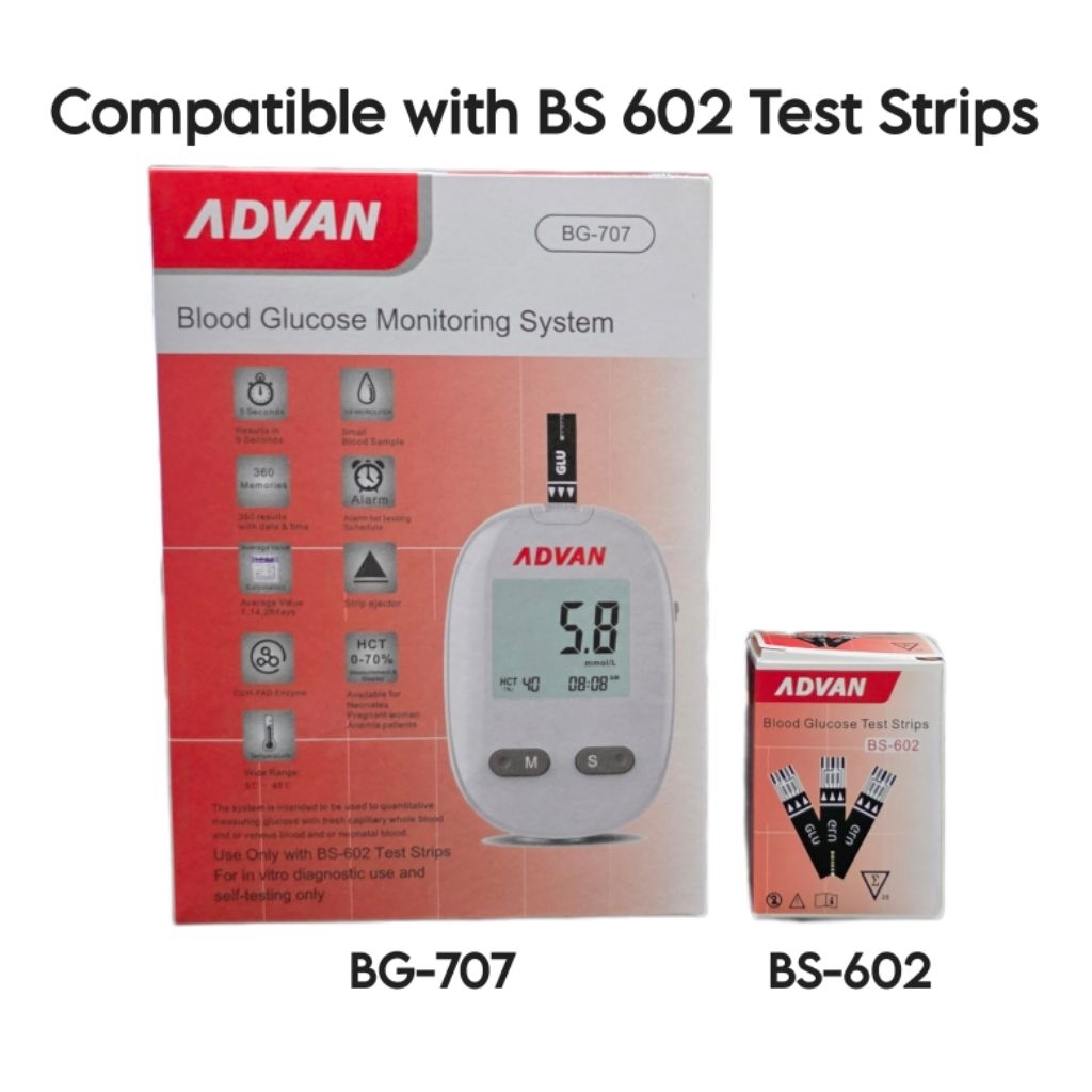 ADVAN Blood Glucose Monitoring System (BG-707) Use w/ BS-602 Glucose ...