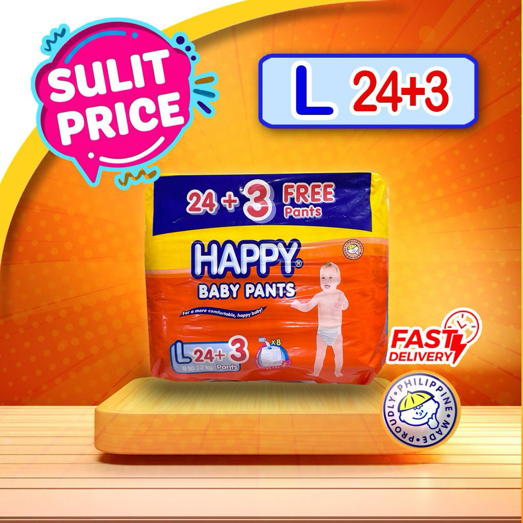 HAPPY BABY PANTS LARGE DIAPERS 24’s (+3 free) | Shopee Philippines