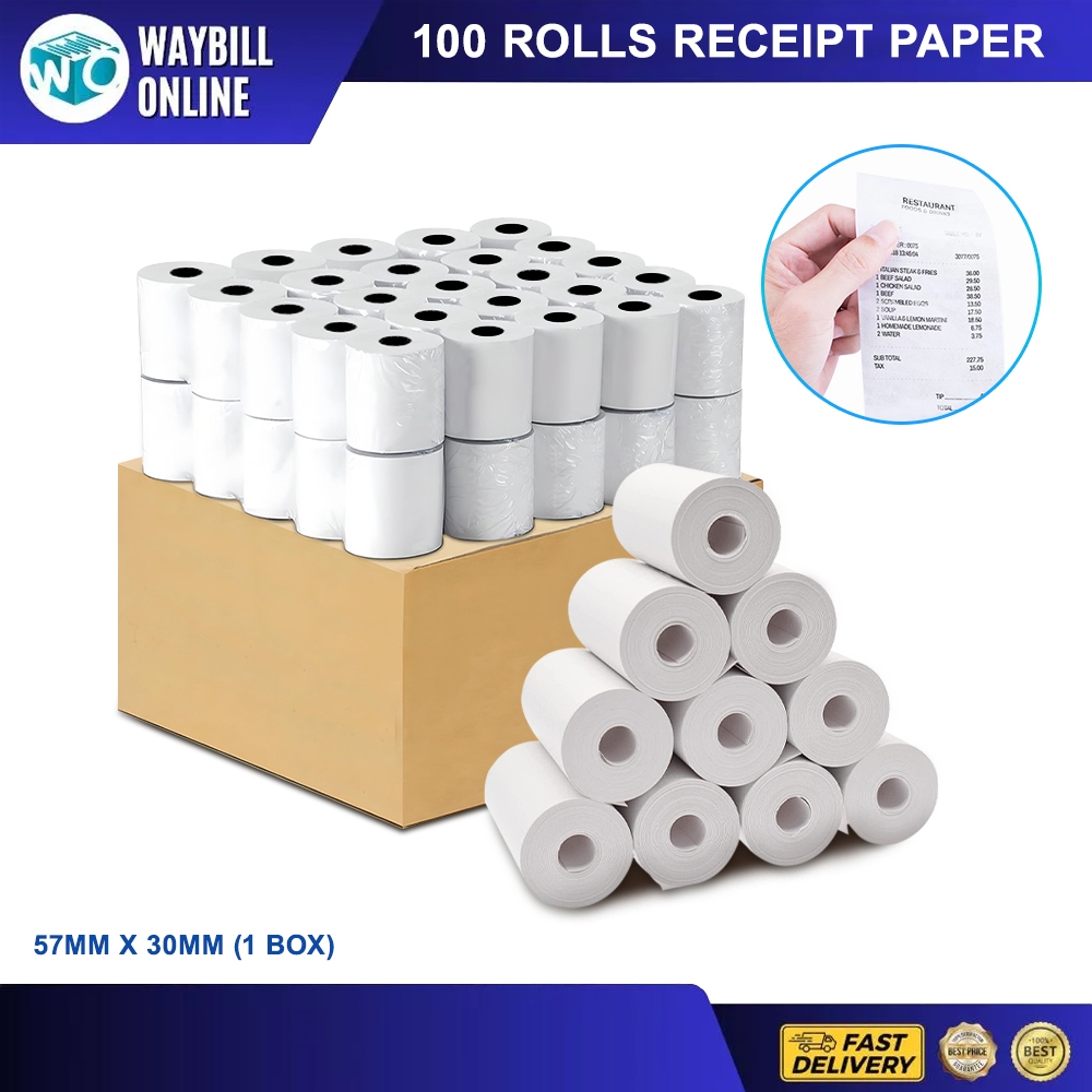 100 ROLLS Receipt Paper 57mm x 30mm 70GSM for POS Thermal Receipt ...