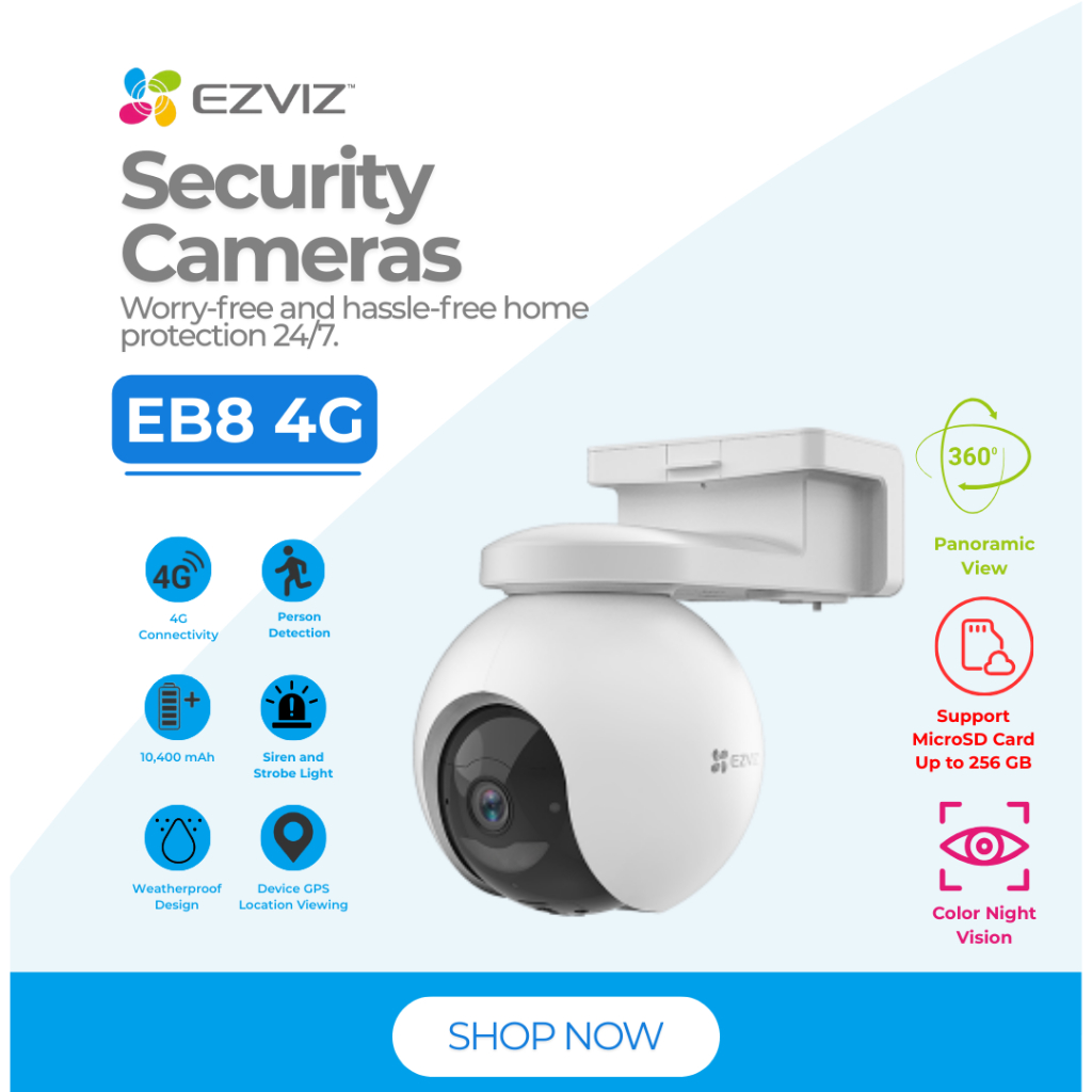EZVIZ EB8 3MP 4G Connectivity¹ Pan & Tilt 4G Battery Camera Make 360 ...