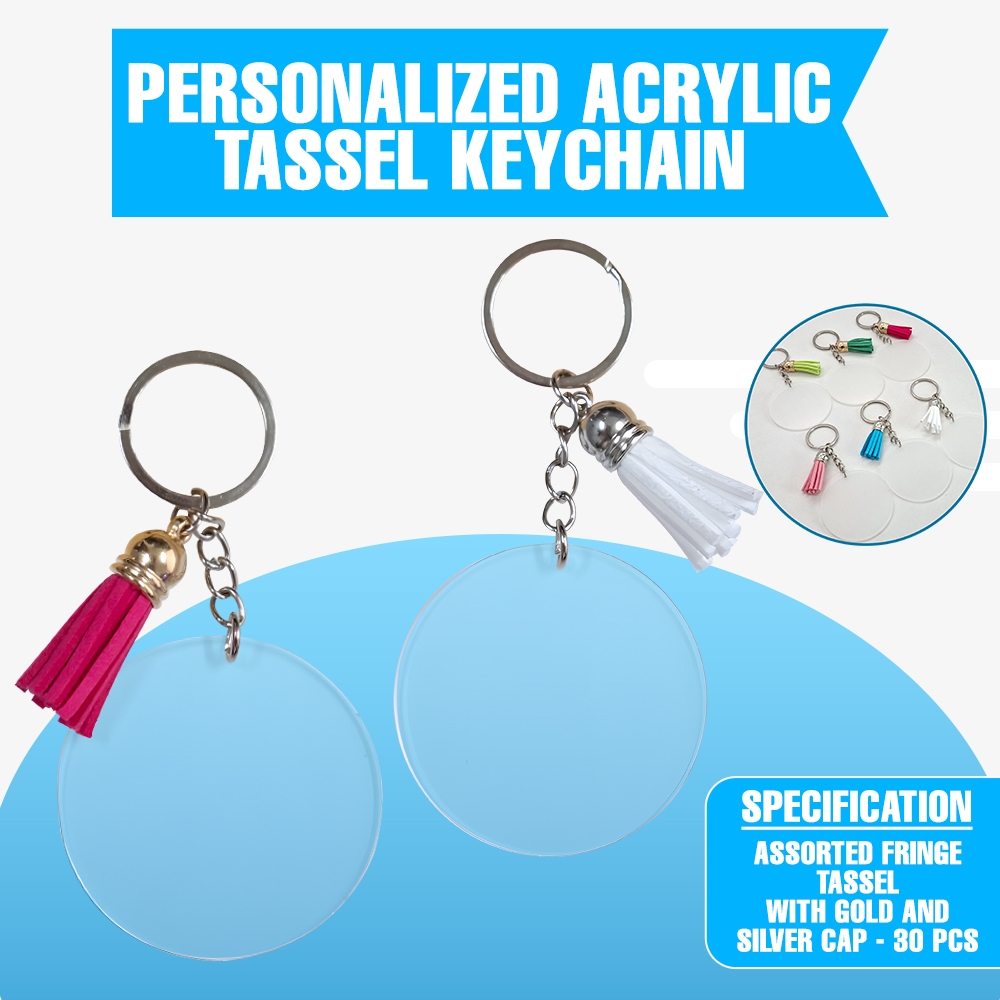 90pcs DIY Kit Gifts Transparent Acrylic Disc Keychain Rough Tassel ...