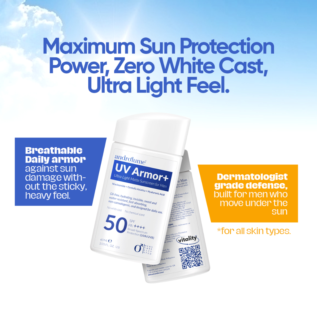 Androlume UV Armor+ Sunscreen for Men SPF 50 PA++++ Ultra Light Feel ...