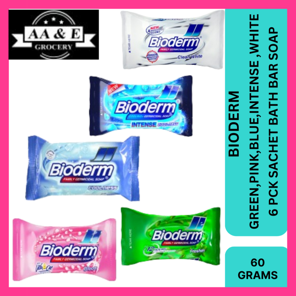 BIODERM GREEN, PINK, BLUE, INTENSE, WHITE 6PCK SACHET BATH BAR SOAP 60G ...