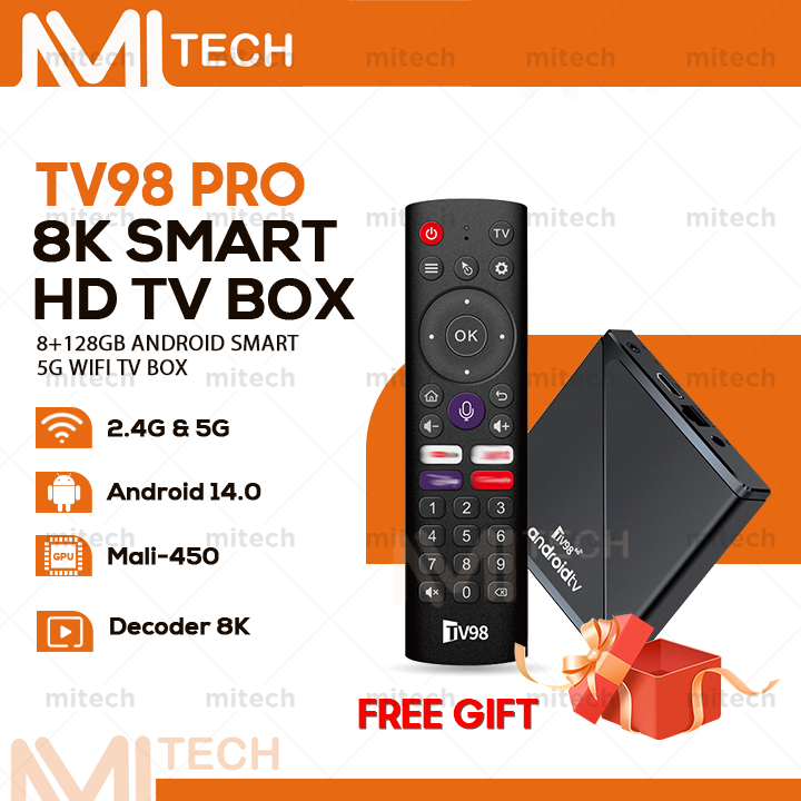 NEW TV98 ATV Pro 8K Smart TV BOX 8+128GB 2.4G/5G Dual WiFi Android 14.0 Voice Remote Android ...