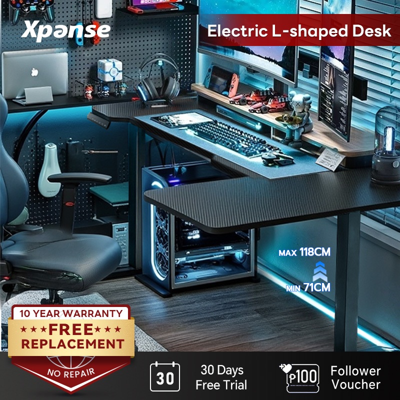 Xpanse Electric L-Shaped Office Table Corner Standing Computer Table ...