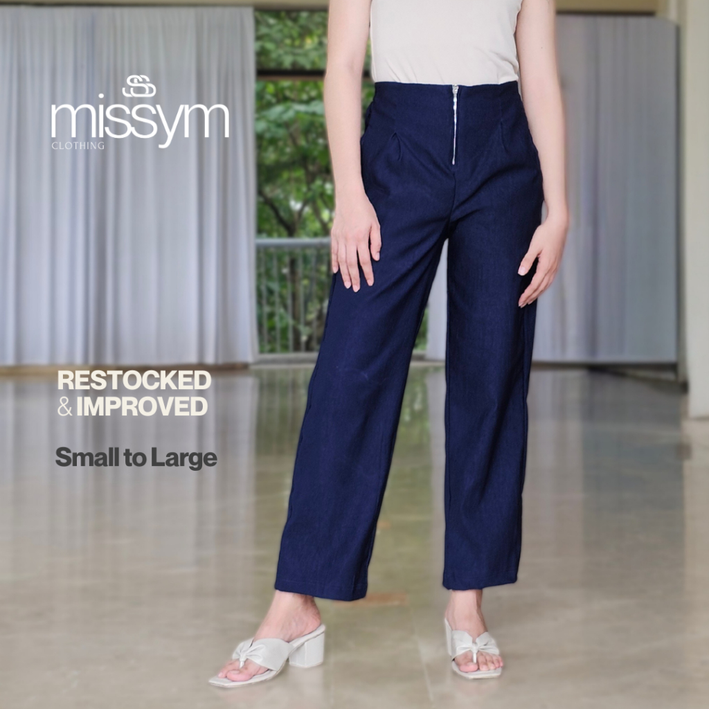 Missym Zip Front Wide Leg Trouser Pants for Women Straight Cut Gartered ...
