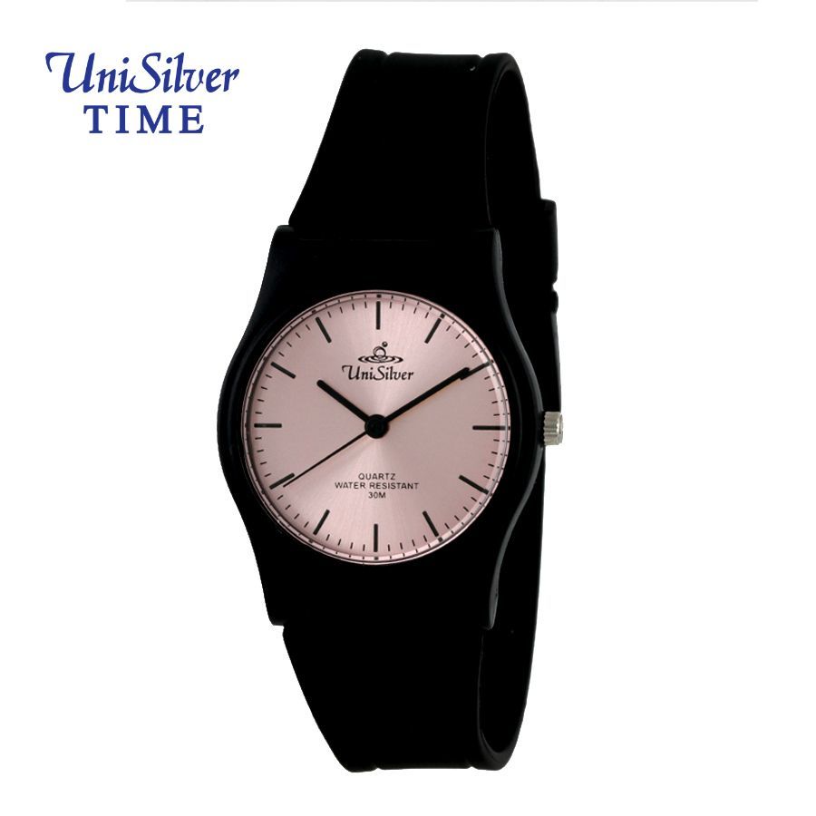 UniSilver TIME Women's Black / Metalic Pink Analog Rubber Watch KW5020 ...