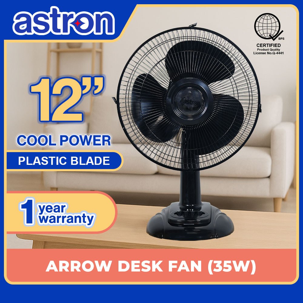 Astron ARROW 12'' Electric Desk Fan - Black | Compact & Powerful ...
