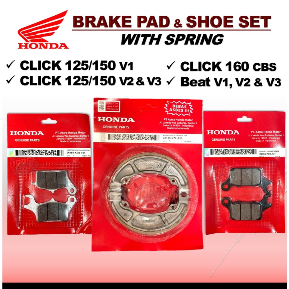 HONDA BRAKE PAD & SHOE with SPRING Set | HONDA CLICK 125/150 V1/V2/V3 ...