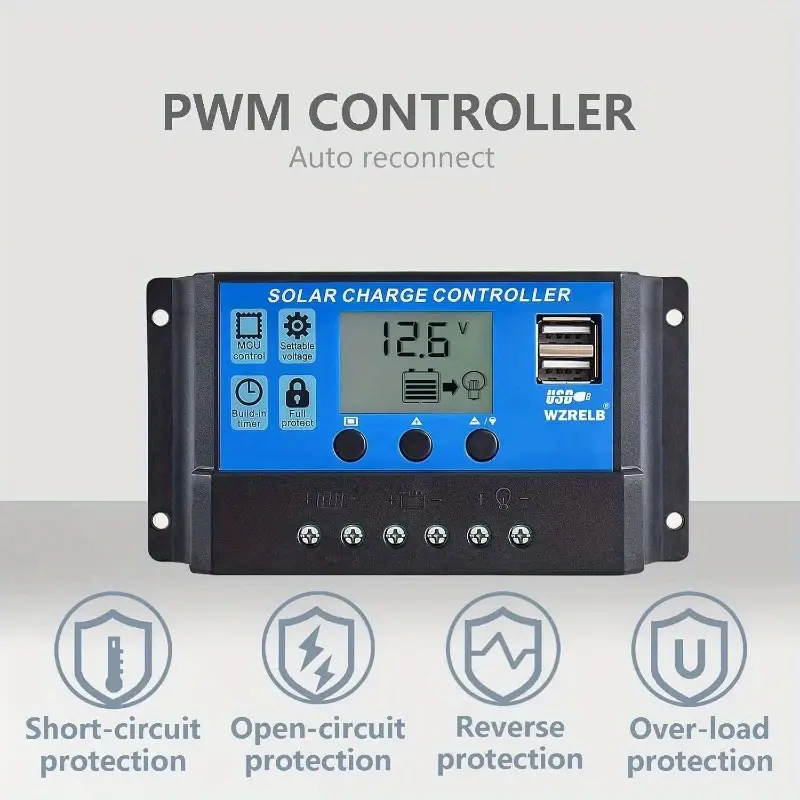 10A 20A 30A PWM Solar Charge Controller 12v 24v Auto with Dual USB Port ...