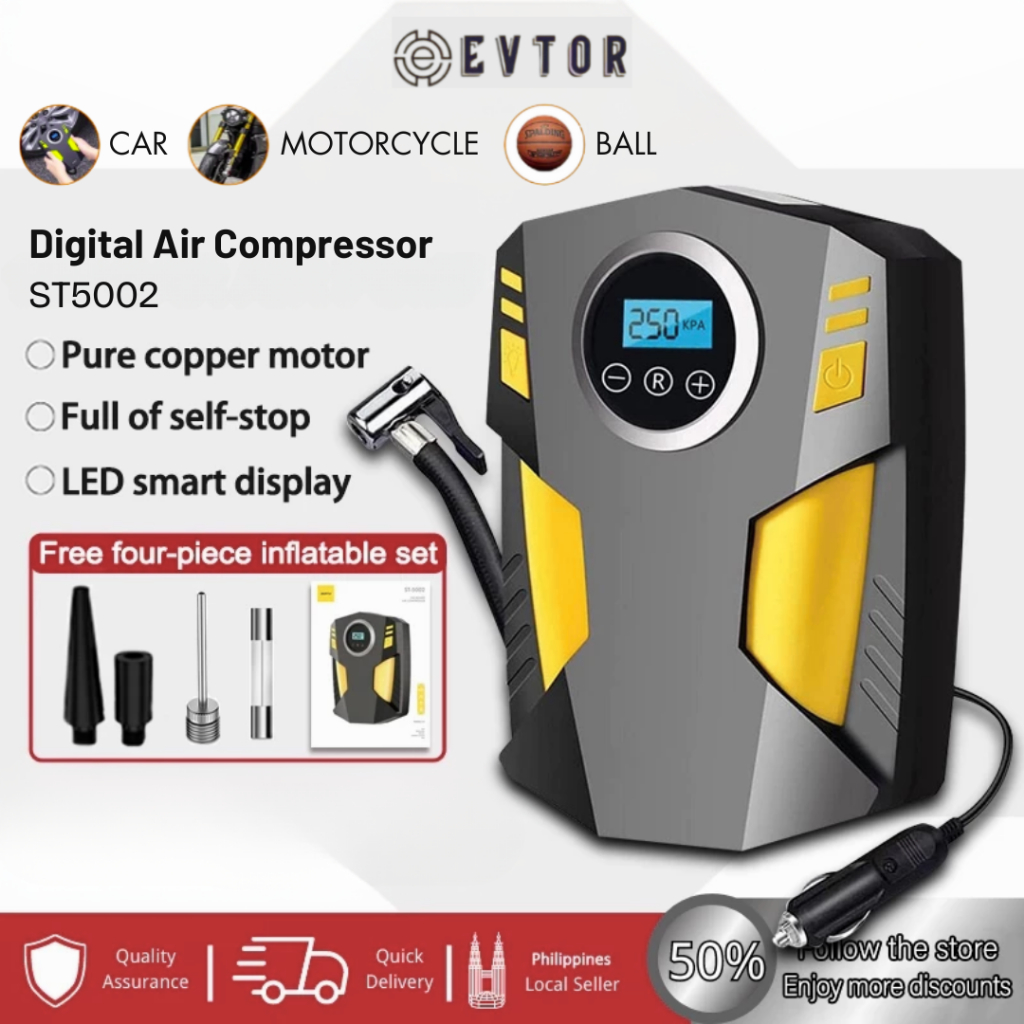 Portable Car Air Compressor ST211A/ST5002 – 12V Mini Tire Inflator Pump ...
