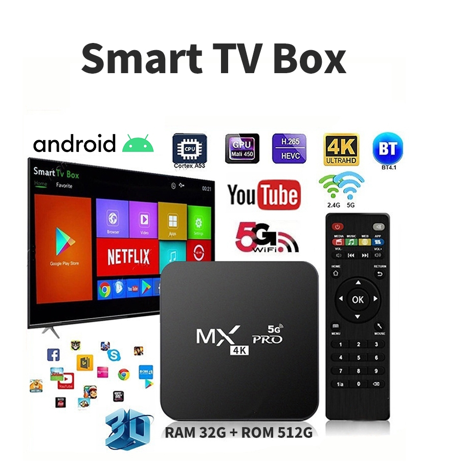 ICON Android Smart TV Box 32+512GB2.4G/5G MXQ Pro 4K HD Keyboard ...