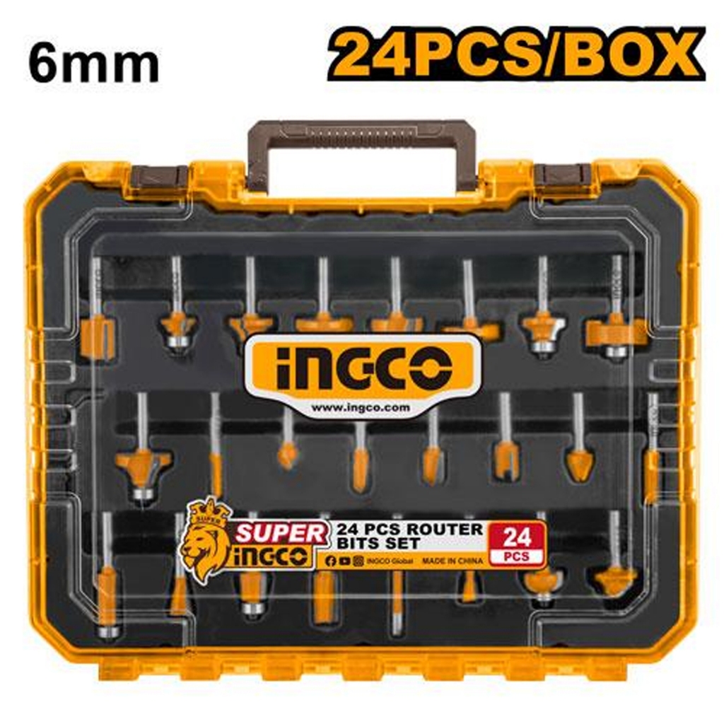 INGCO 24 Pcs Router Bits Set with 6mm Shank for Wood Cutting AKRT24062 ...