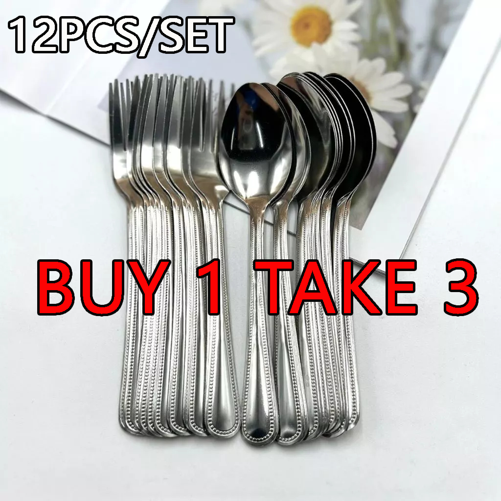 48PCS Stainless steel Spoon & Fork Extra Thick & Long Dinnerware ...