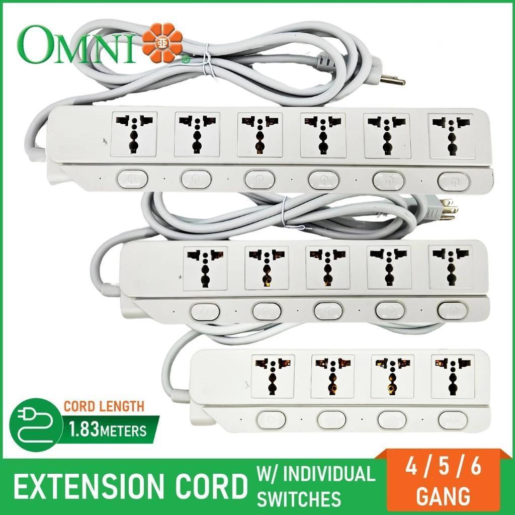 OMNI 1.8m Universal Socket Extension Cord Set w/ Individual Switch | 4 ...