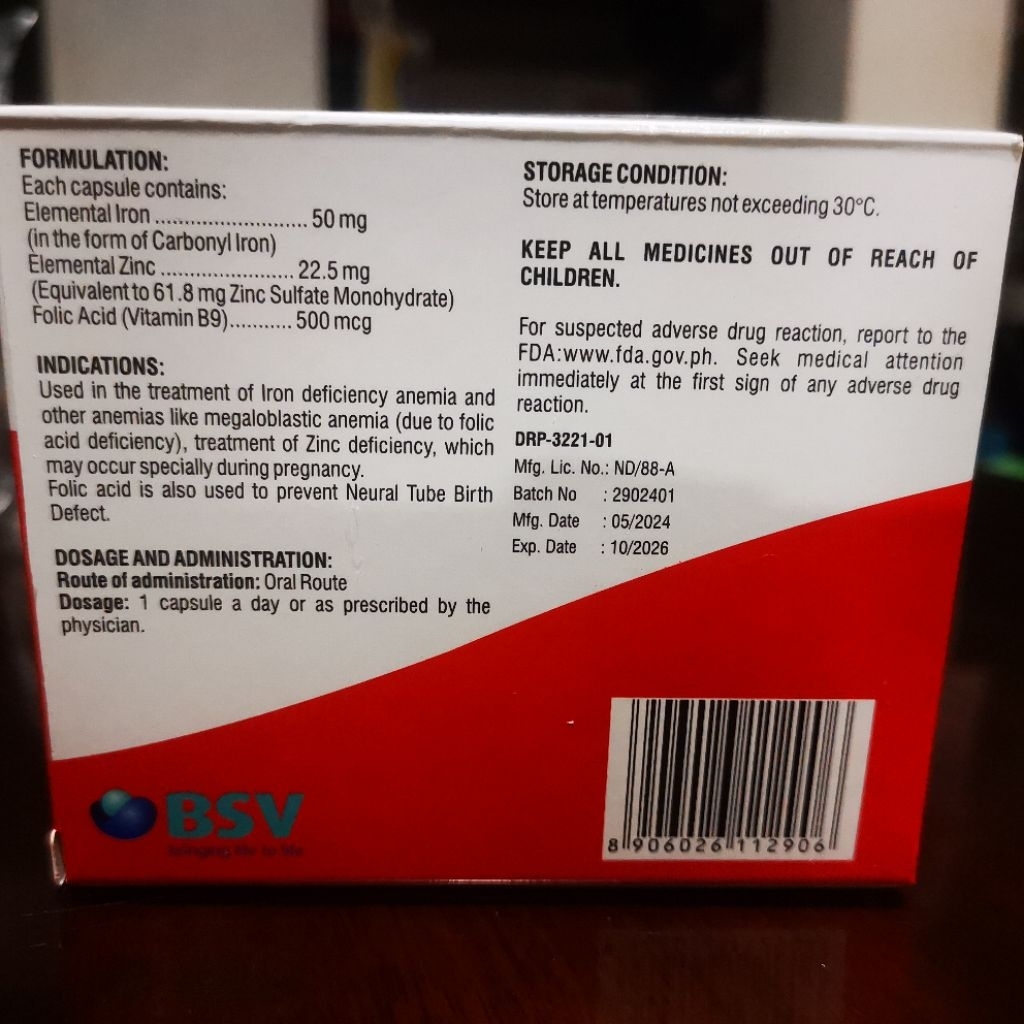 Heme-Up FA iron (in the form of Carbonyl Iron)+ Zinc sulfate, + Folic ...