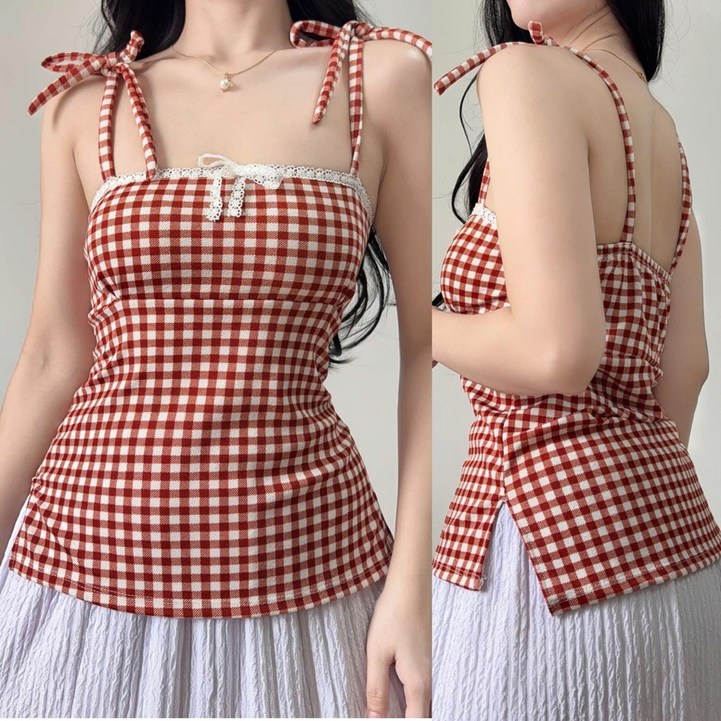 DEYAH Coquette Gingham Ribbon Self Tie Top for Women ZADE CLO. | Shopee ...