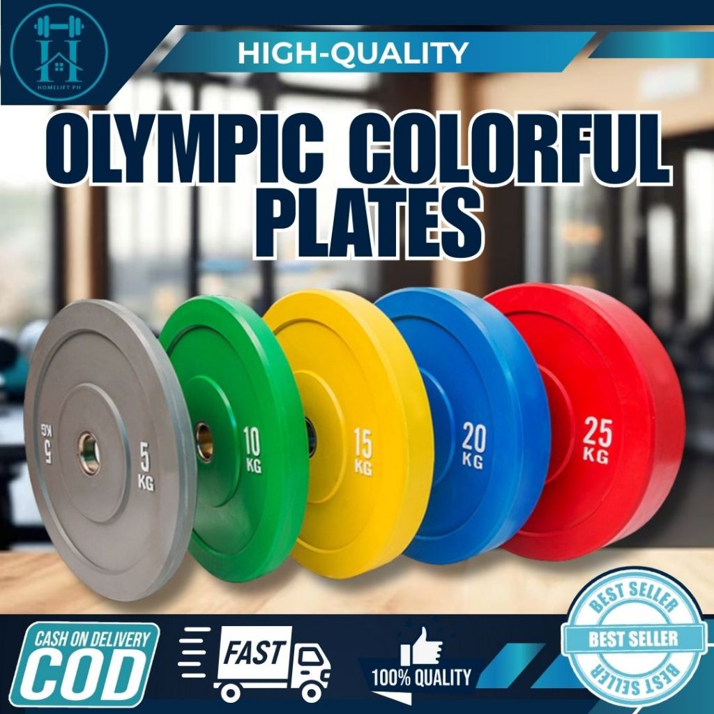 Olympic Color Bumper Plates Rubber Weights 5kg–25kg for Gym & Home ...