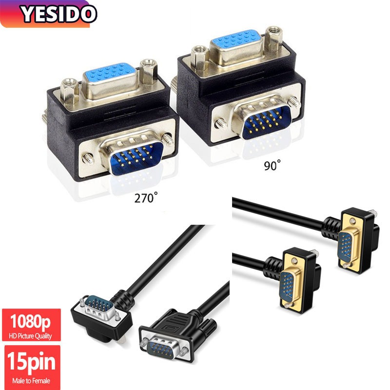 VGA Adapter angle/elbow Male to Female Video Adapter/cable nickel plate ...