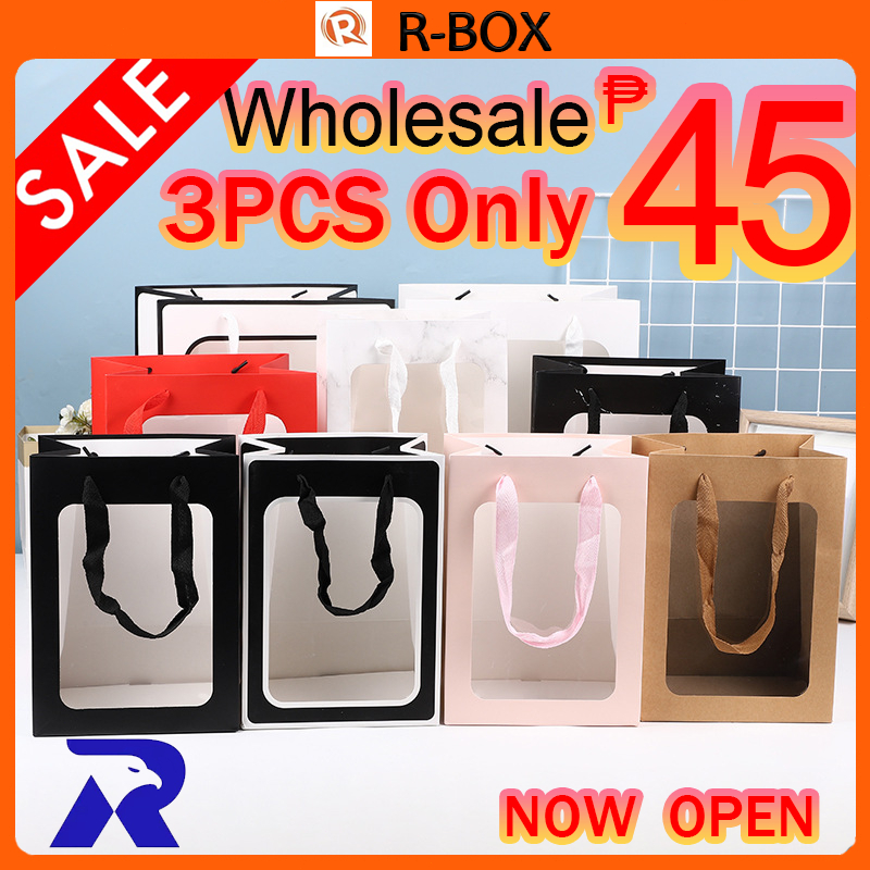 3PCS Paper Bag Window Clear Window Gift Bags for Stuff Toys Flower Bag ...