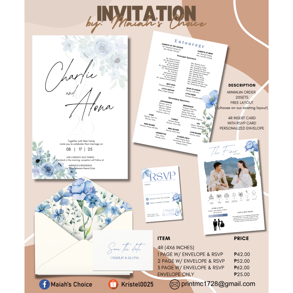 4R PERSONALIZED INVITATION SET IN MATTE FINISHED | Shopee Philippines