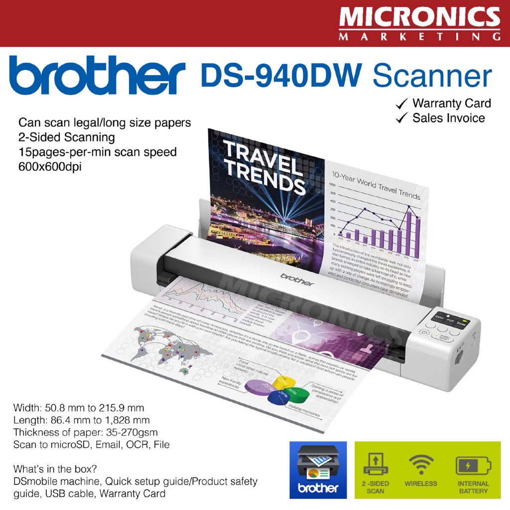 Brother DS-940DW Scanner - 15ppm 2sided, Sales Invoice, Warranty ...