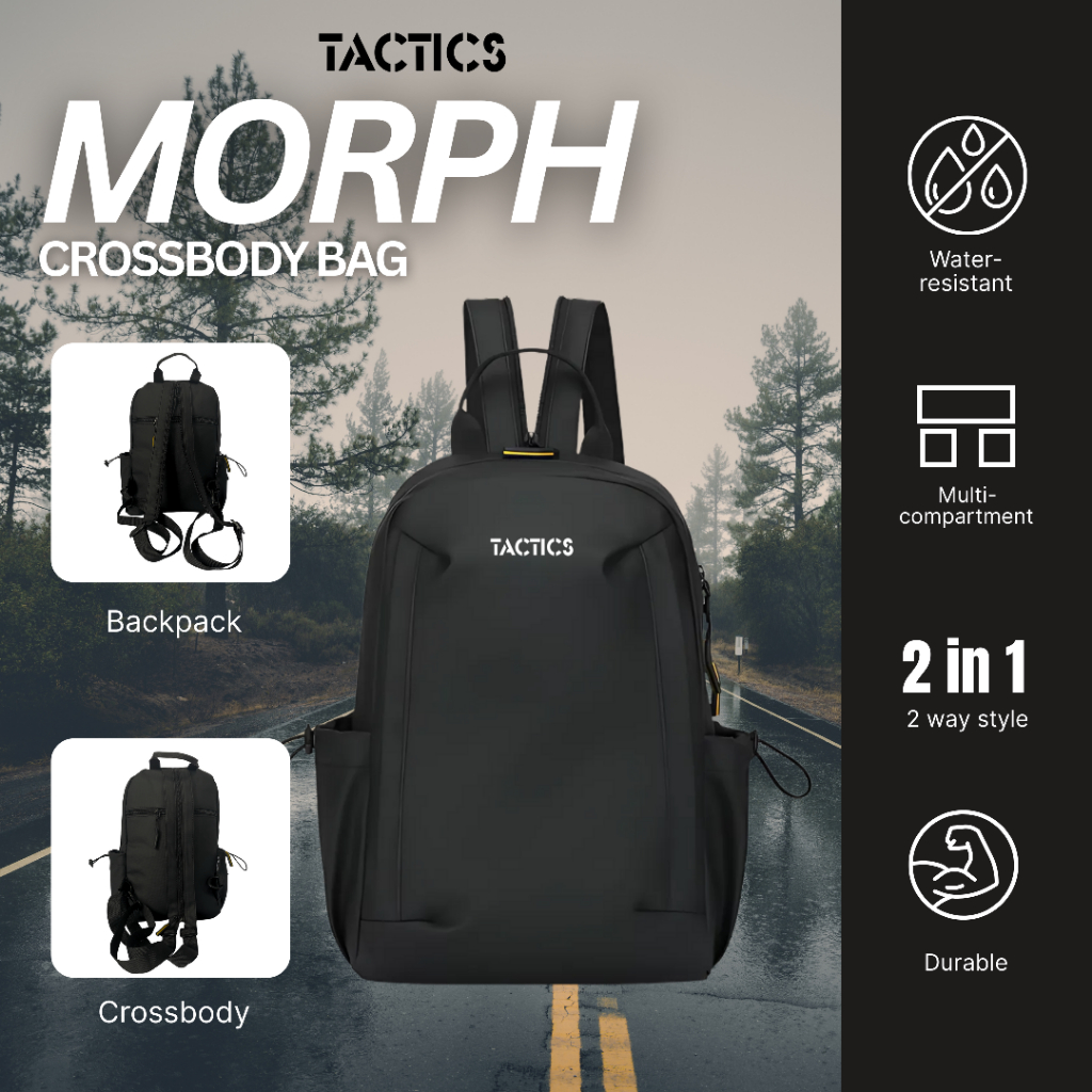 Tactics Morph 2 in 1 Crossbody Bag - Backpack - Water- Resistant ...