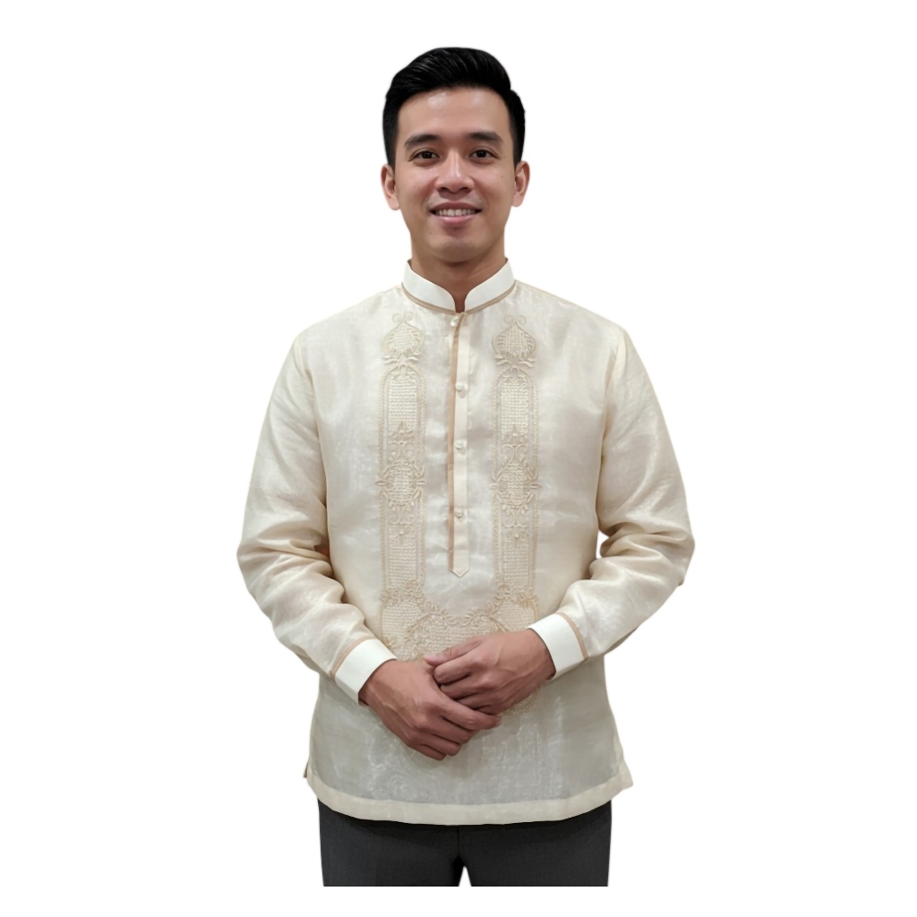 Premium Mens Barong Pinya Organza Embroided design with piping Chinese ...