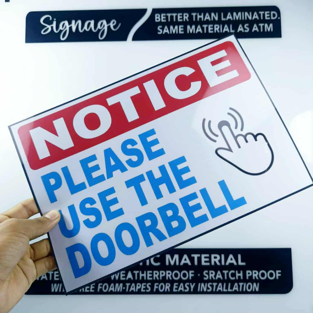 SIGNAGE - NOTICE PLEASE USE THE DOORBELL - PVC PLASTIC MATERIAL SIGNAGE ...