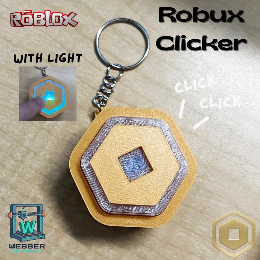 CLICKER - Webber 3D Print : Roblox Robux Coin w/ LED Light Keychain ...