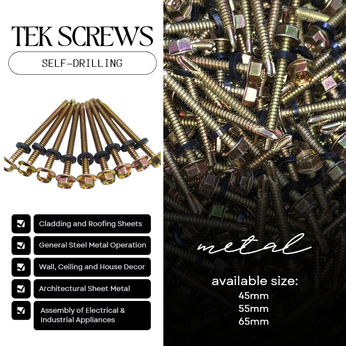50pcs - #45mm #55mm #65mm Roofing Tek Screws With Rubber Washers ...