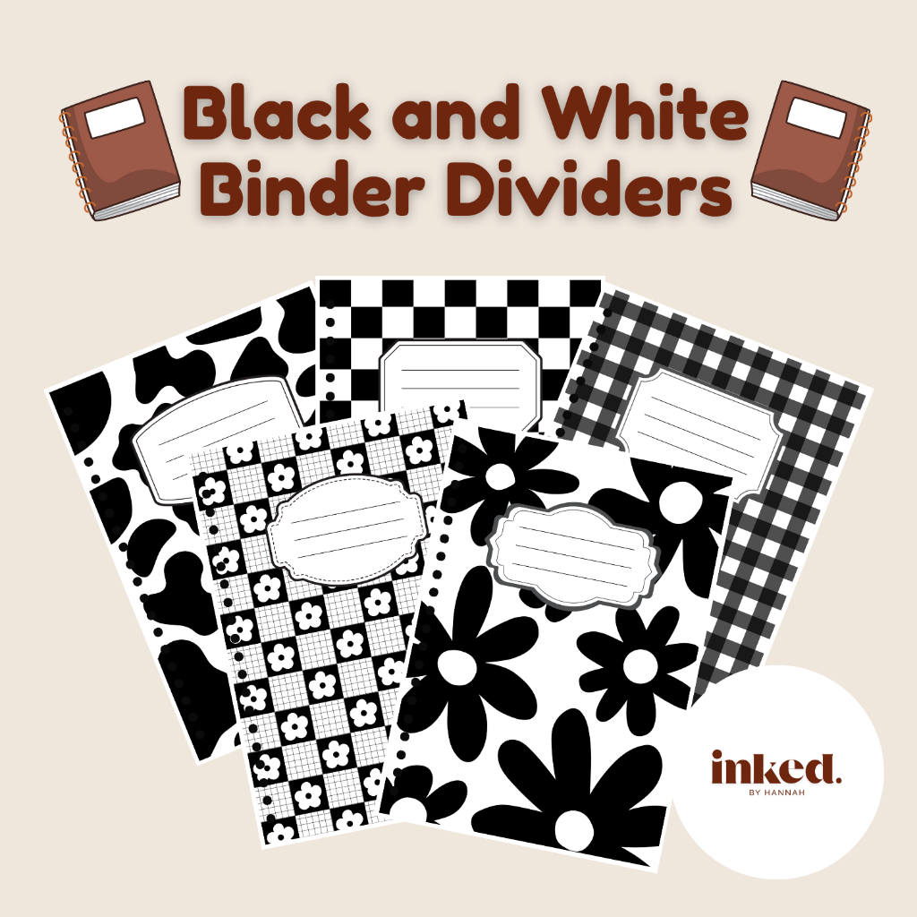 Black and White Binder Dividers | Binder Divider Cover | Inked By ...