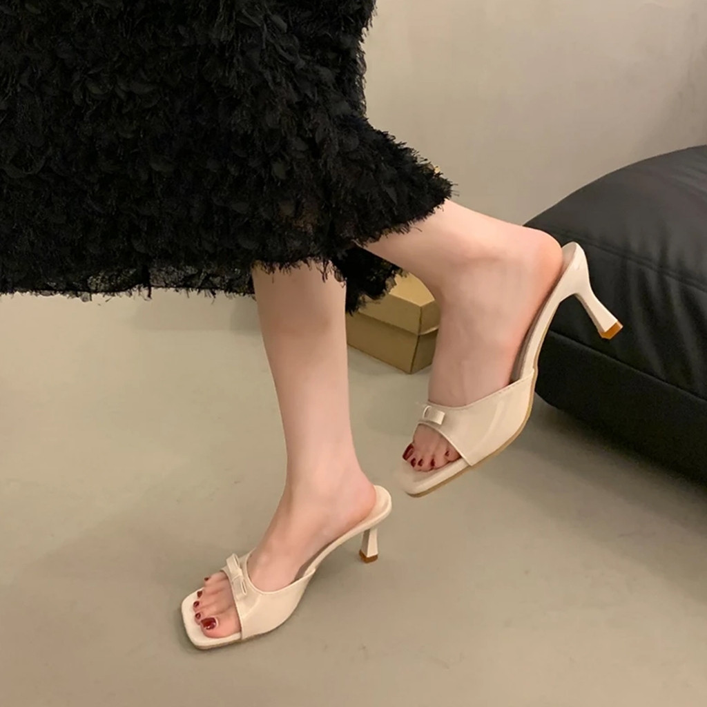 Women's Sandals Square Open Toe Heels for Women Slip on Comfort Short ...