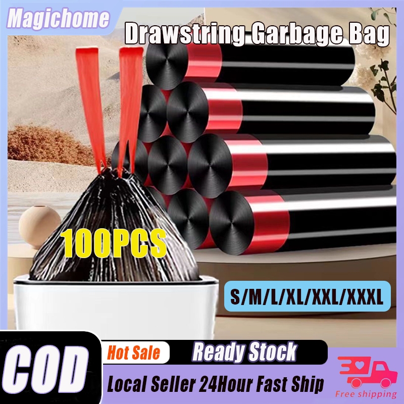 100Pcs Drawstring Trash Bag Large Extra Thickned Black Garbage Bags ...