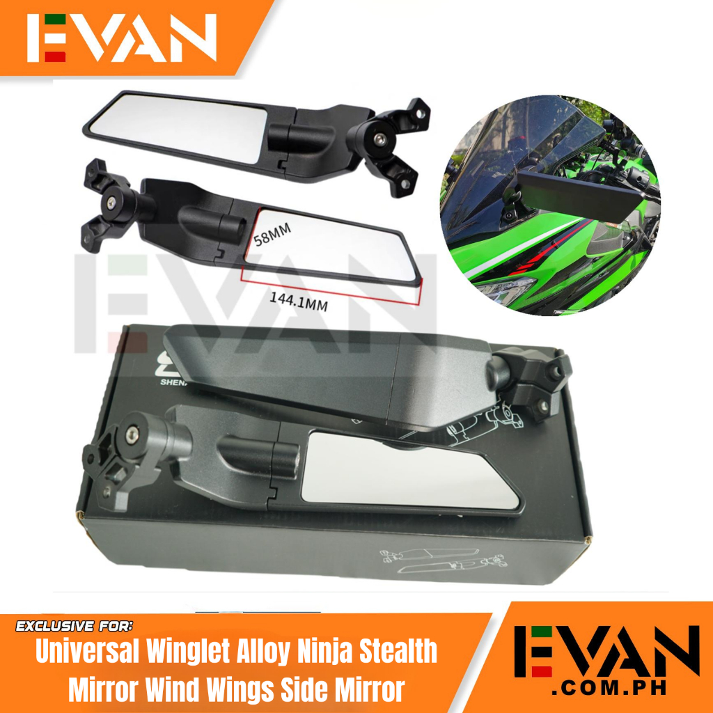EVAN.COM Universal Winglet Alloy Ninja Stealth Mirror Wind Wings Side ...