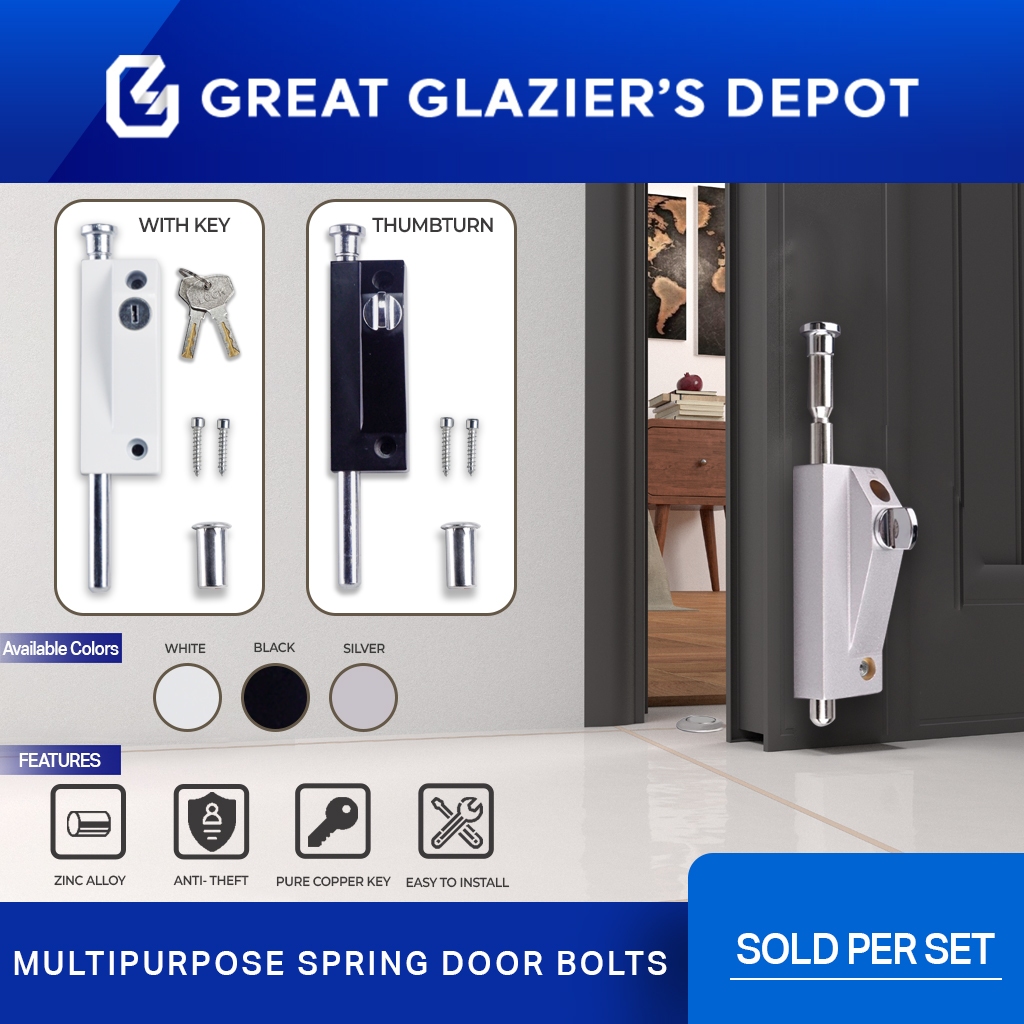 Multipurpose Spring Door Bolt WITH THUMB-TURN; Silver, Black, White ...
