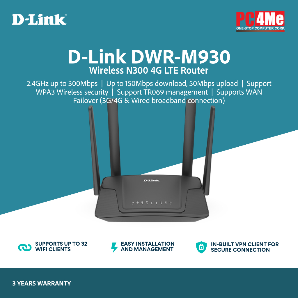 D-Link DWR-M930 Wireless N300 4G LTE Router | Up to 32 users | WAN ...